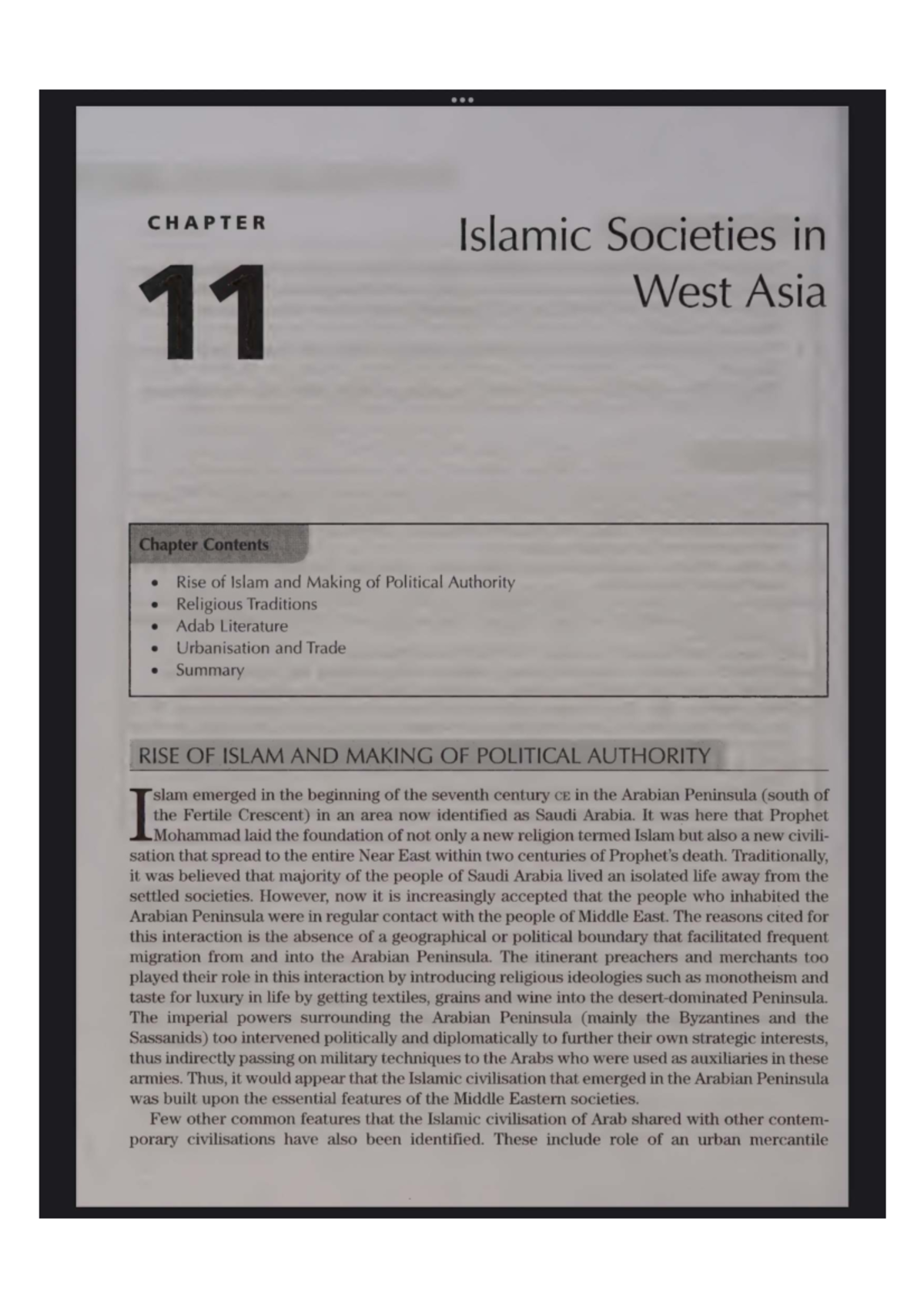 CHAPTER Islamic Societies in West Asia: Rise of Islam and Political ...