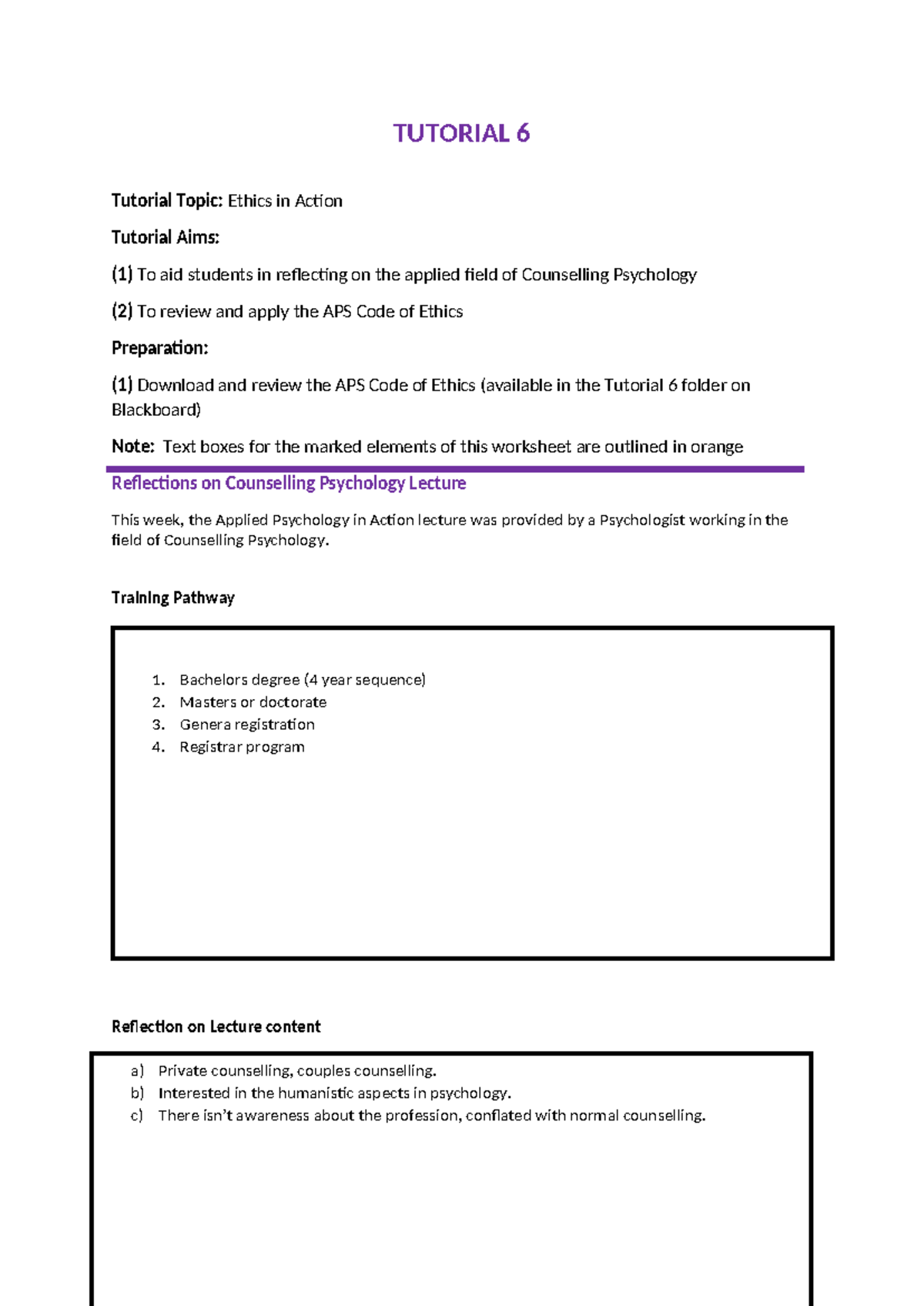 PSYC3034 Tutorial 6: Ethics in Action Worksheet 2026 - Studocu