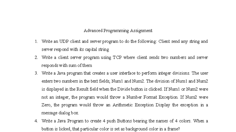 Advanced Programming (CS101) Assignment 1: Java Client-Server Tasks ...
