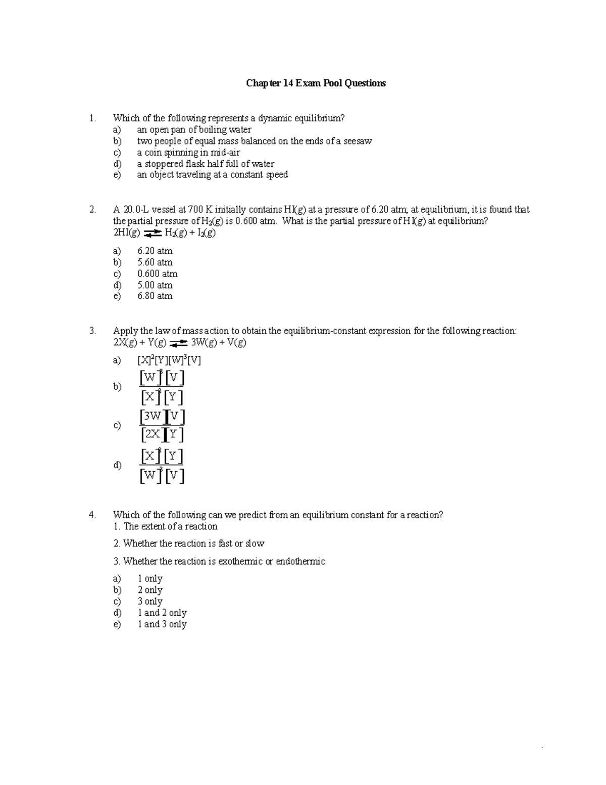 Chapter 14 Exam Pool Questions (Chemistry 101) - . Chapter 14 Exam Pool ...