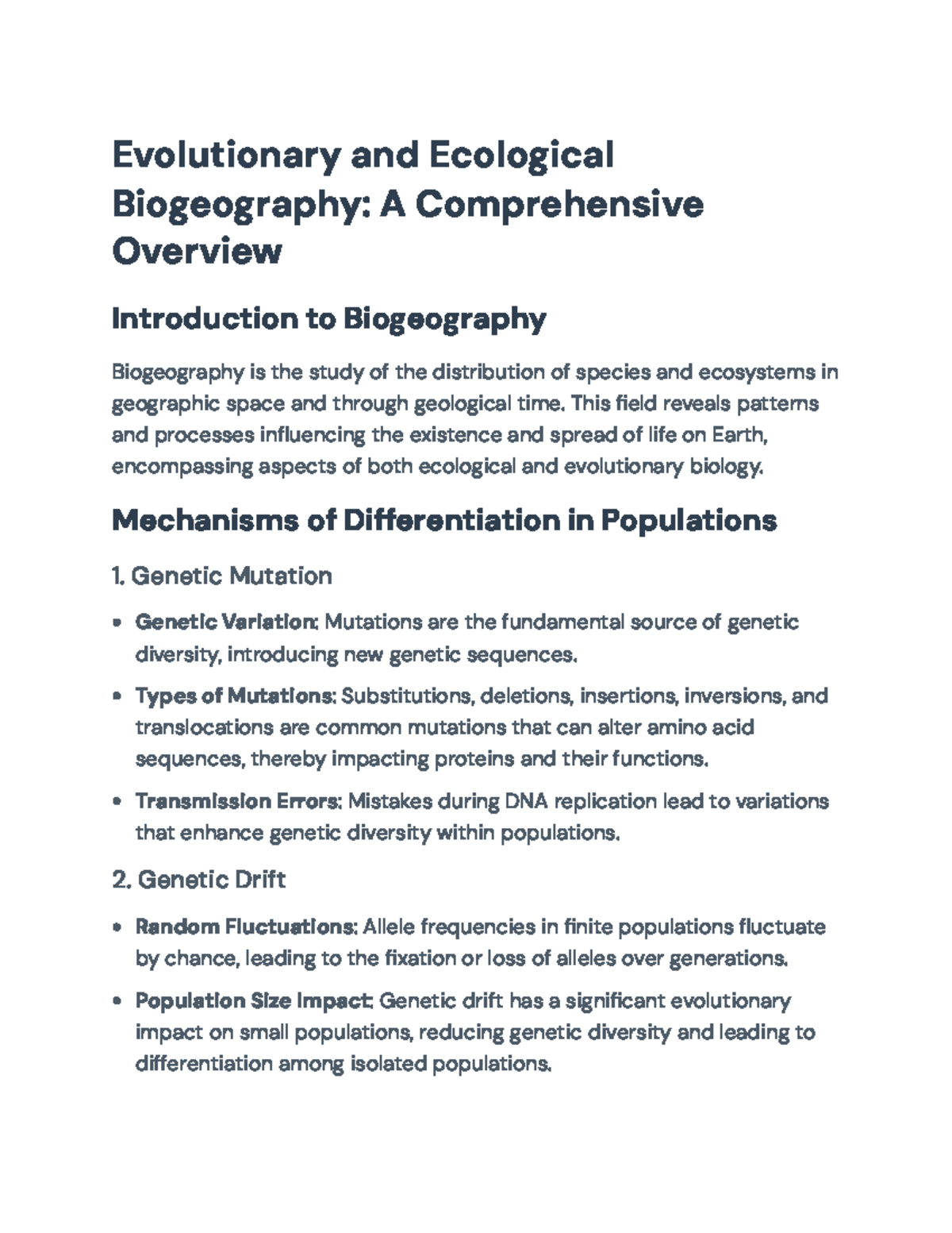 Evolutionary & Ecological Biogeography: Overview Notes for Bio 101 ...