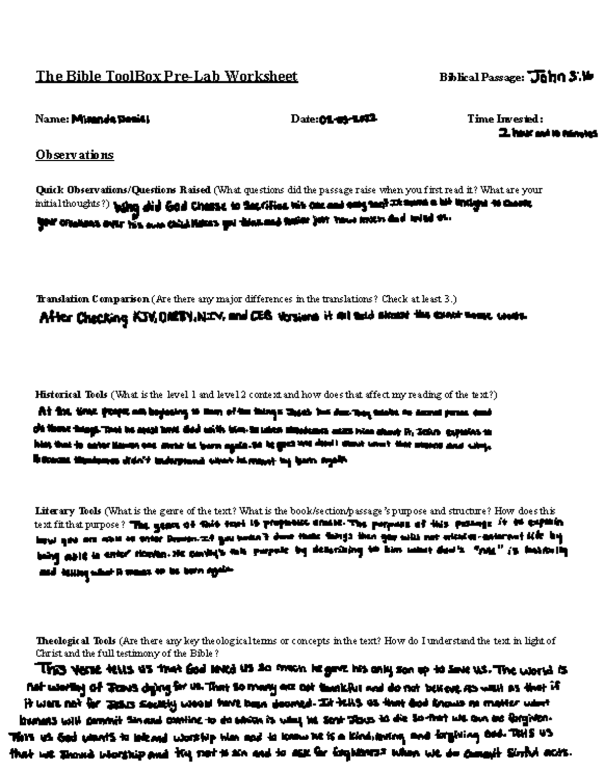 Biblical Passage Pre-Lab Worksheet: Explorations & Observations - Studocu