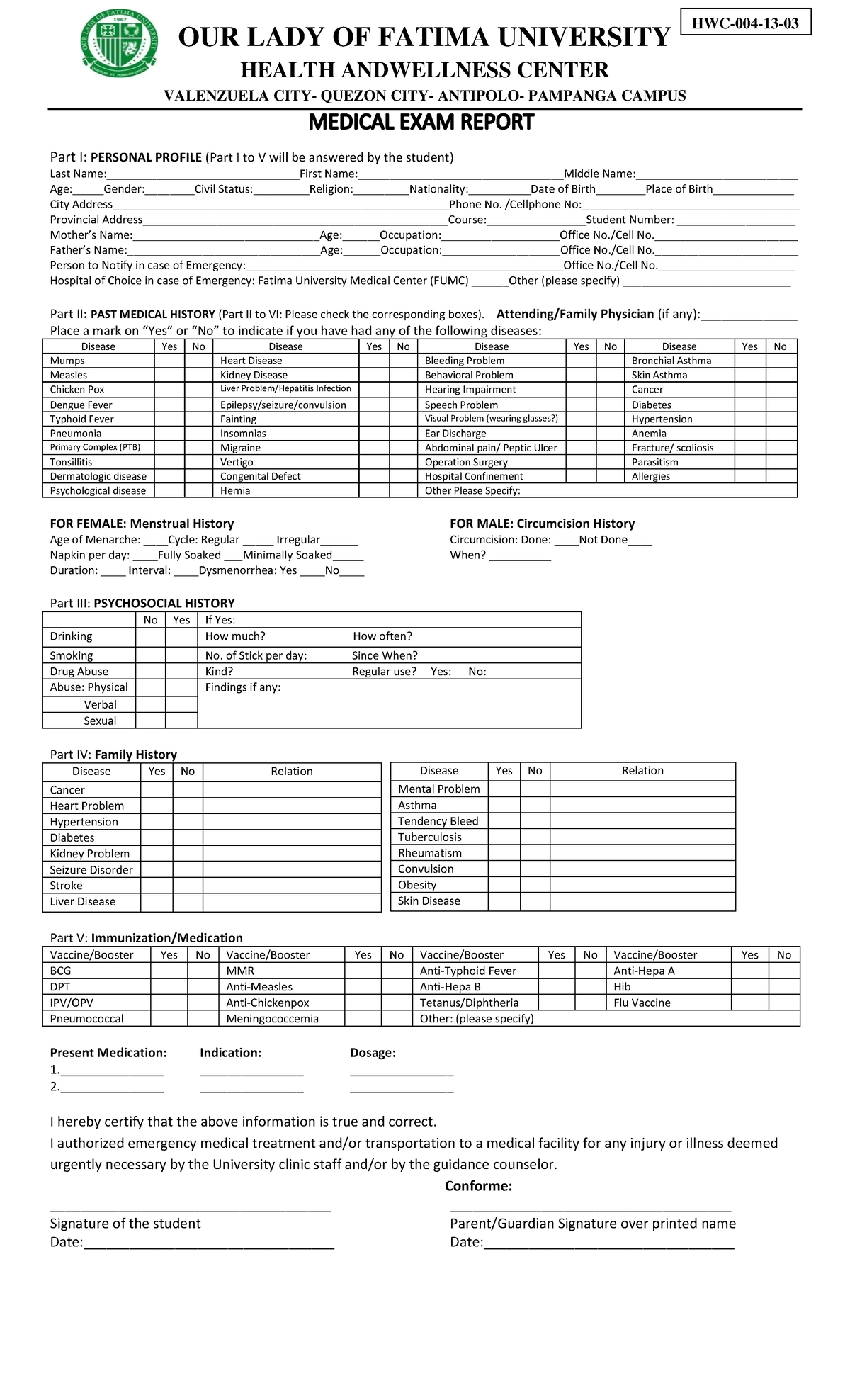 HWC-004-13 Medical Exam Report 2015 - Health & Wellness Center - Studocu