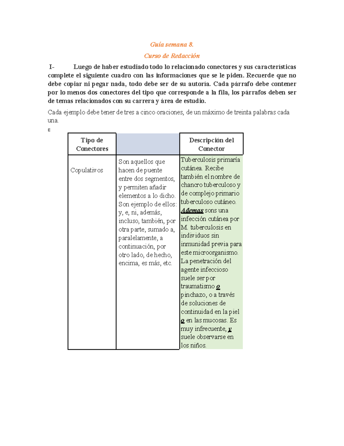 Tarea S 8 - Guía semana 8. Curso de Redacción I- Luego de haber ...