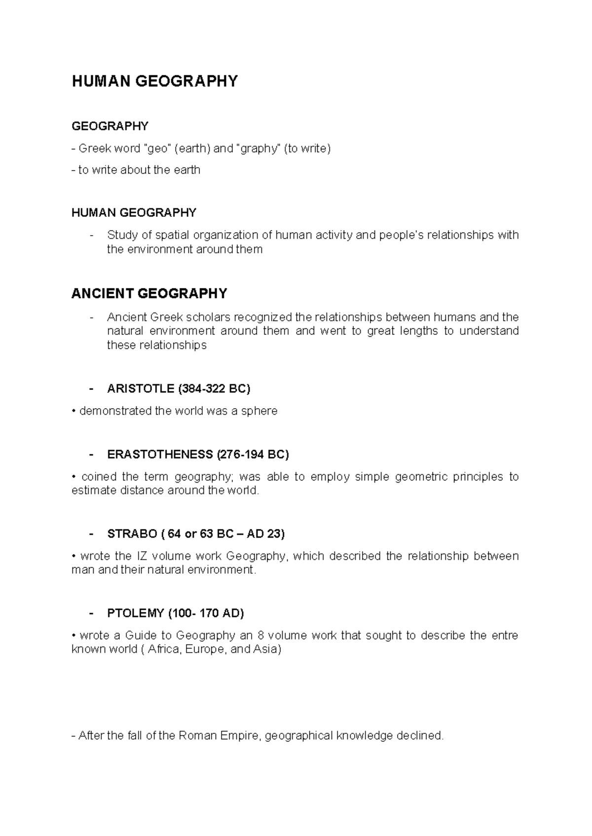 Human- Geography- Notes - HUMAN GEOGRAPHY GEOGRAPHY Greek word “geo ...