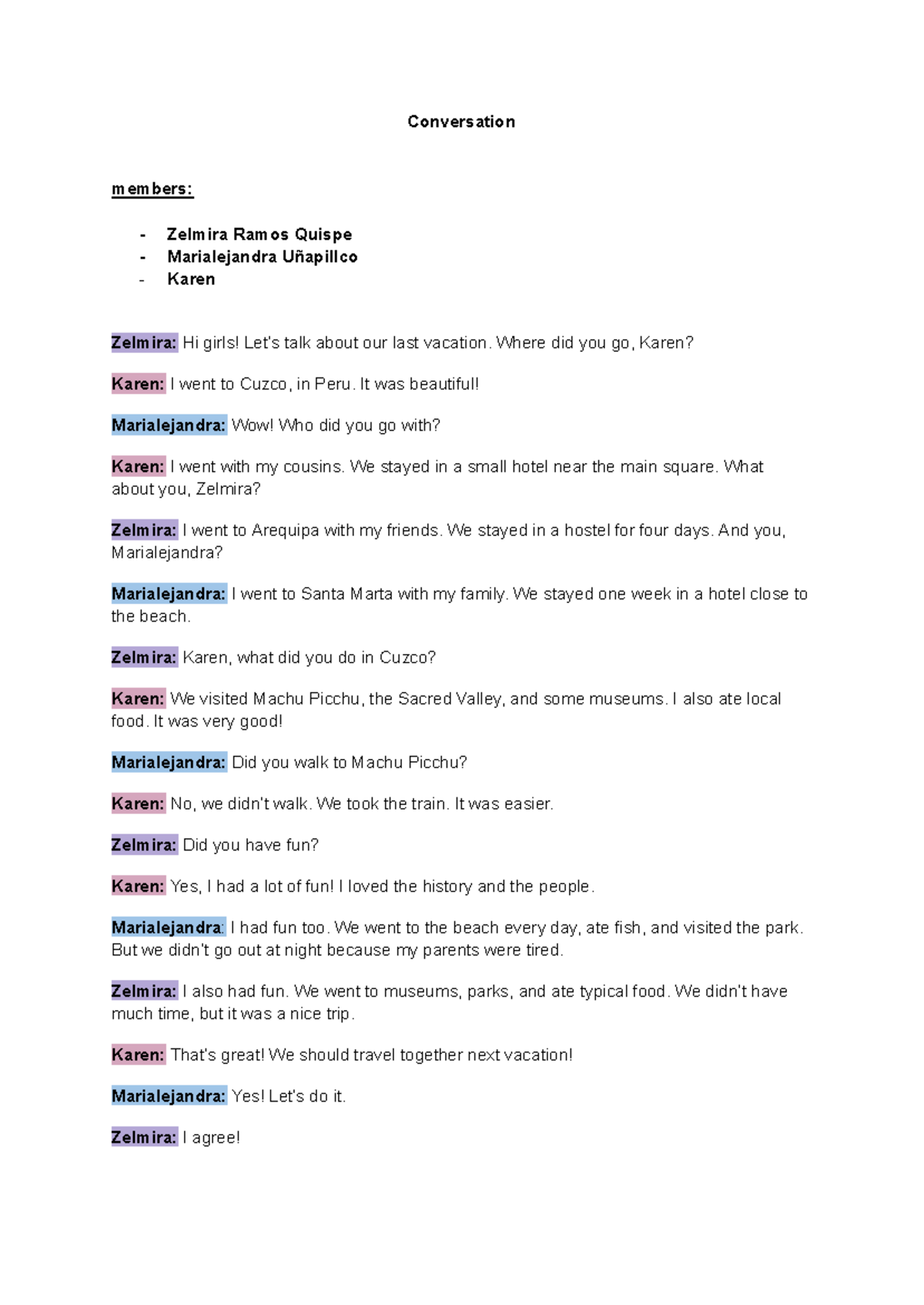 ORAL EXAM - Conversation on Our Last Vacation Experiences - Studocu