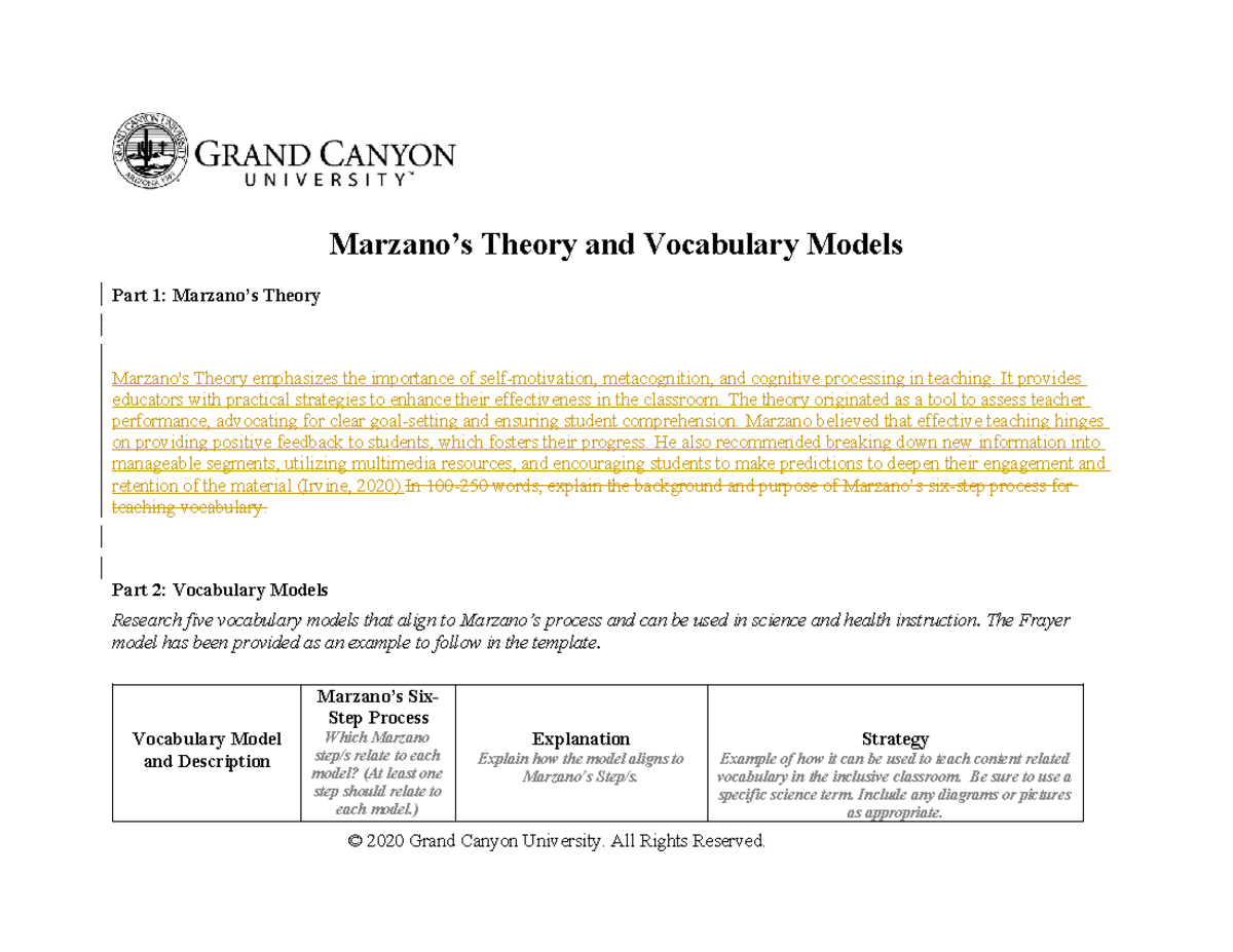 ESD-565-RS-T2-Marzan's Theory & Vocabulary Models Overview - Studocu