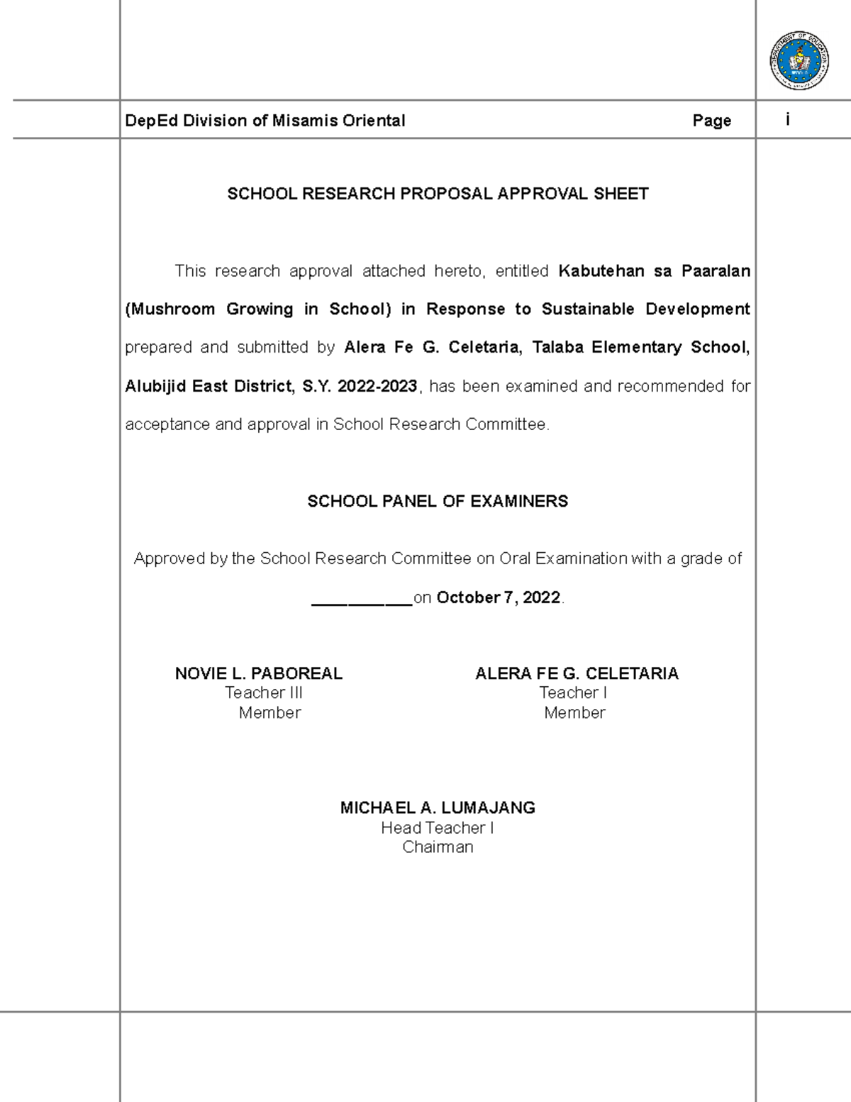 School Research Proposal Approval Sheet - Kabutehan sa Paaralan - Studocu
