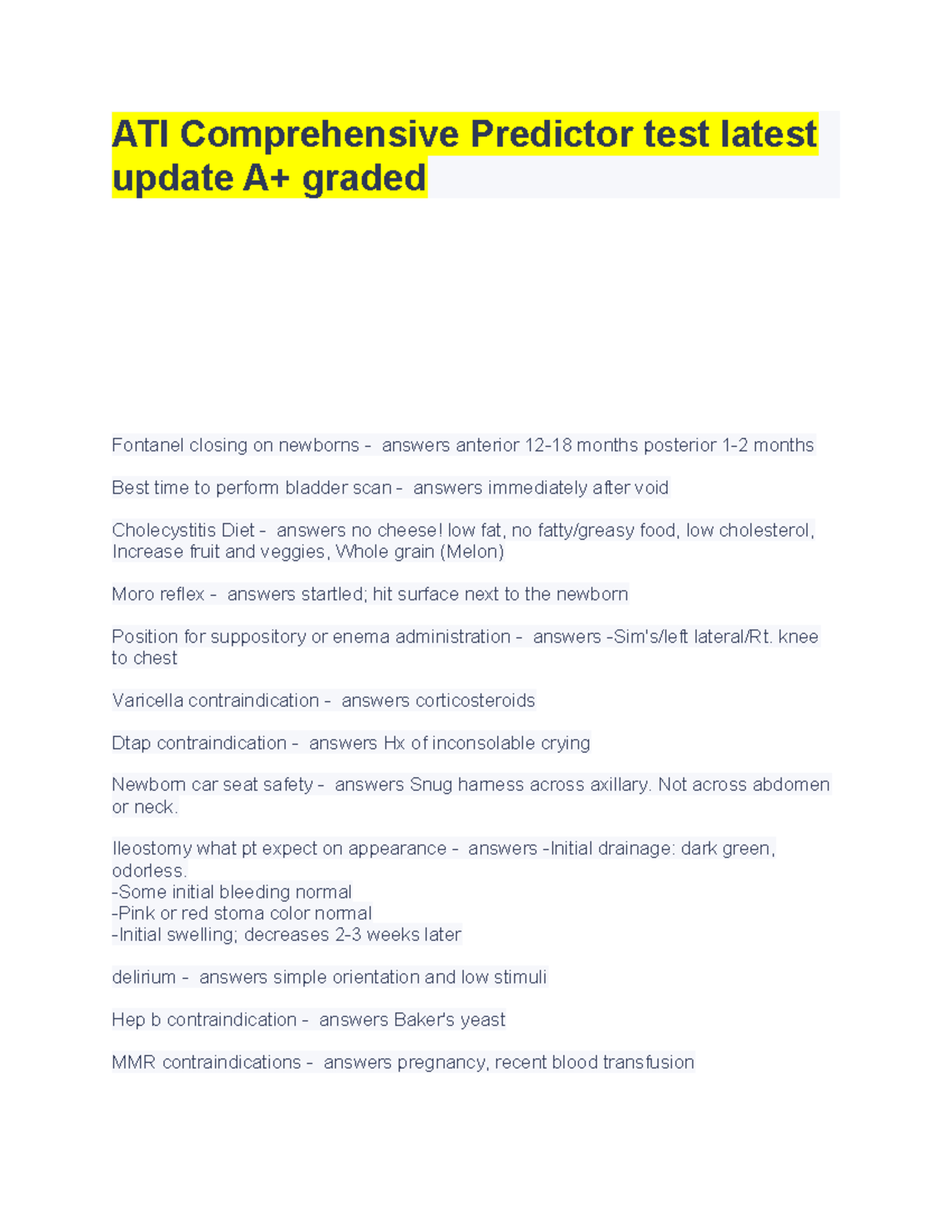 ATI Comprehensive Predictor Test Update: Key Nursing Concepts and ...