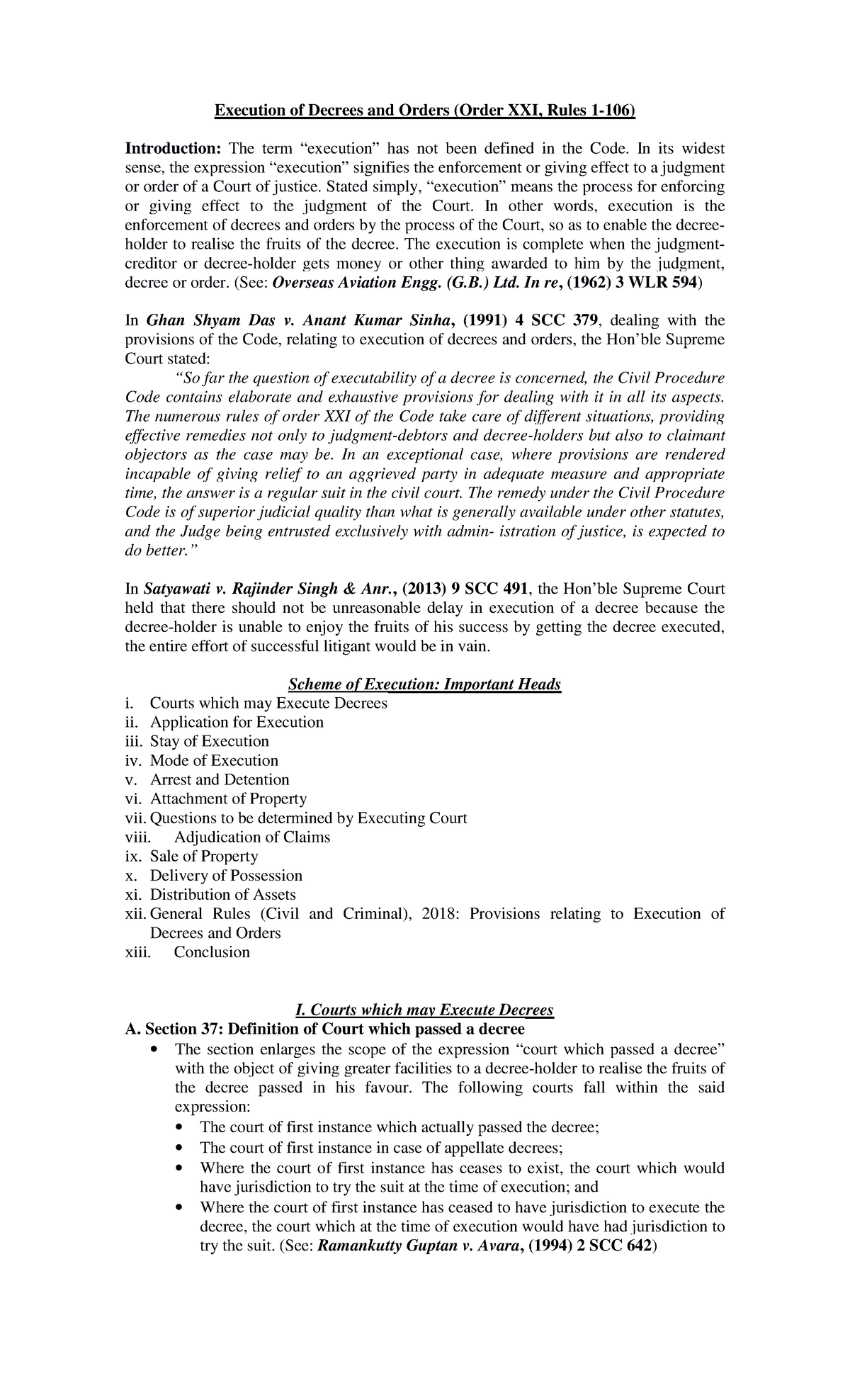 Execution of Decrees under CPC, 1908: Overview and Key Provisions - Studocu