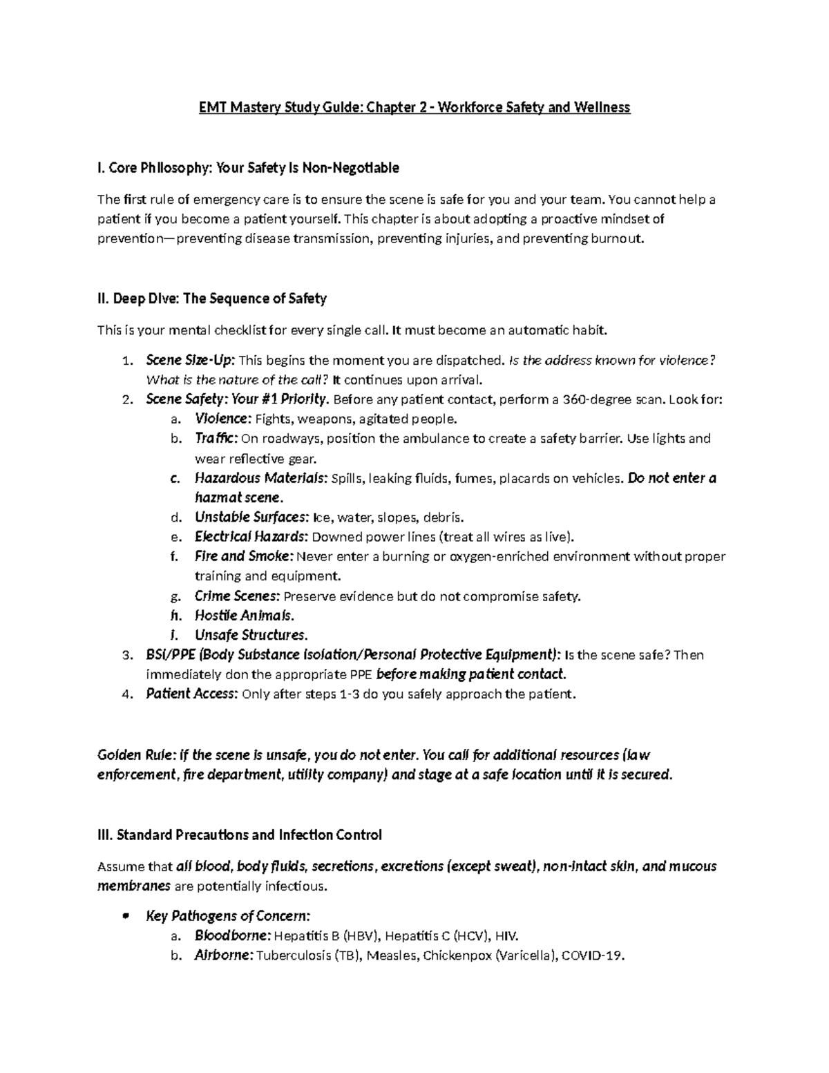 EMT 101: Chapter 2 Study Guide on Workforce Safety & Wellness - Studocu