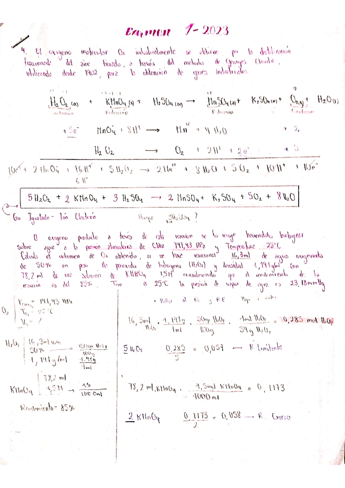 Quimica 1er parcial - Ejercicios de estequiometria, soluciones y gases - 2023 4 El oxigeno ...
