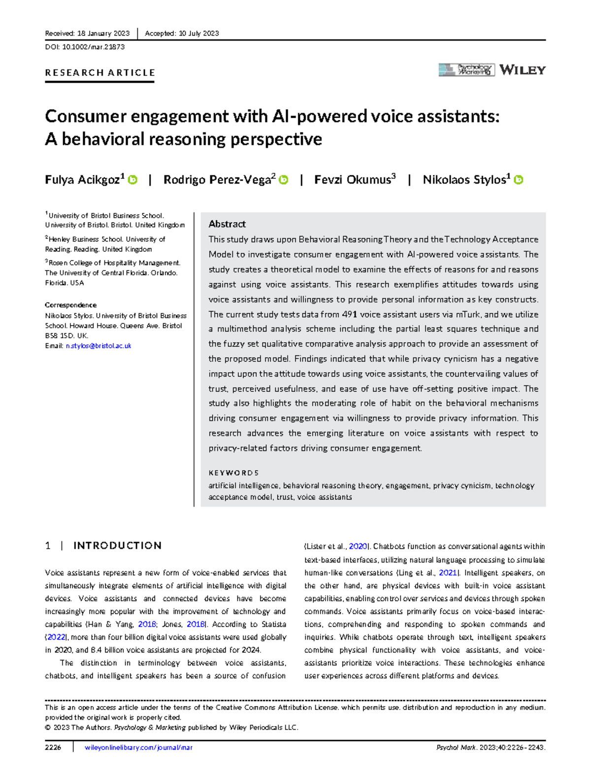 Consumer Engagement with Voice Assistants: Insights from Behavioral ...