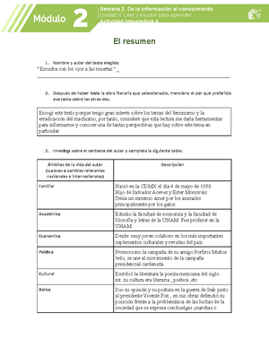 actividad integradora 4 modulo 2 - Actividad integradora 4. El resumen Nombre: Luz María García ...