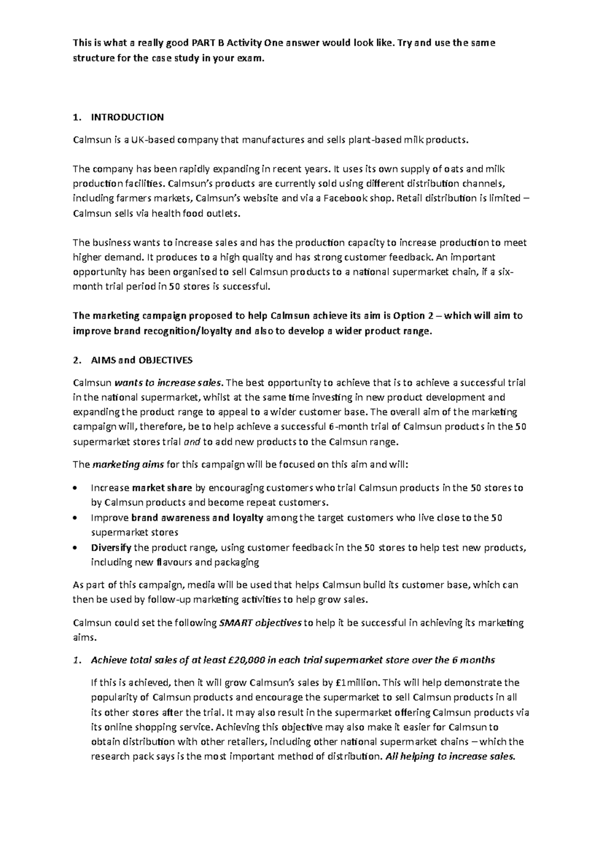 Calmsun Activity One Report JHO - This is what a really good PART B ...