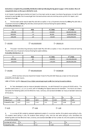 Module 1 sTASTISTICS PROBABILITY KEY ASNWERS - Written Work: Activity 1 ...