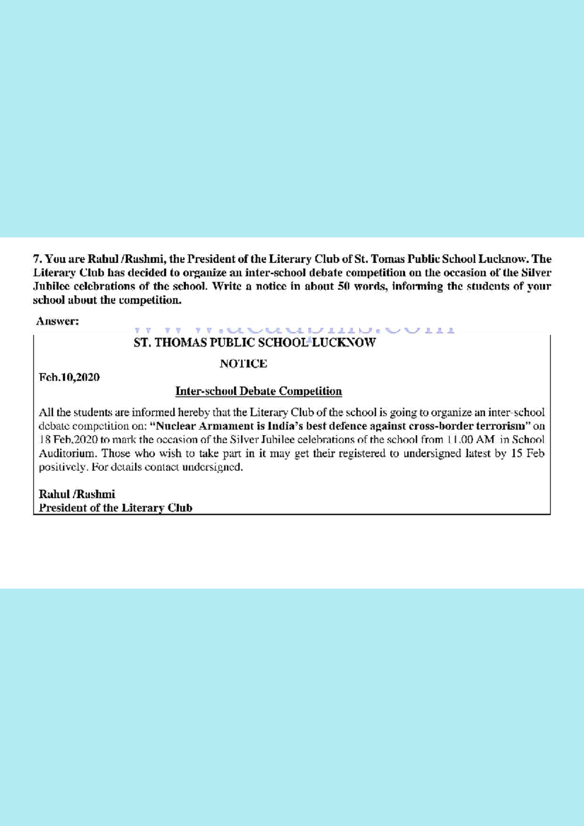 English Project: Debate Competition Notice & Formal Replies - Studocu