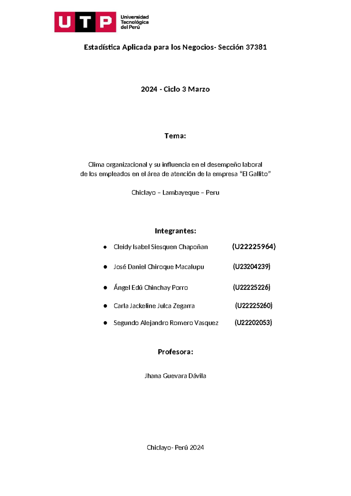 Análisis del Clima Organizacional y Desempeño Laboral - Sección 37381 ...