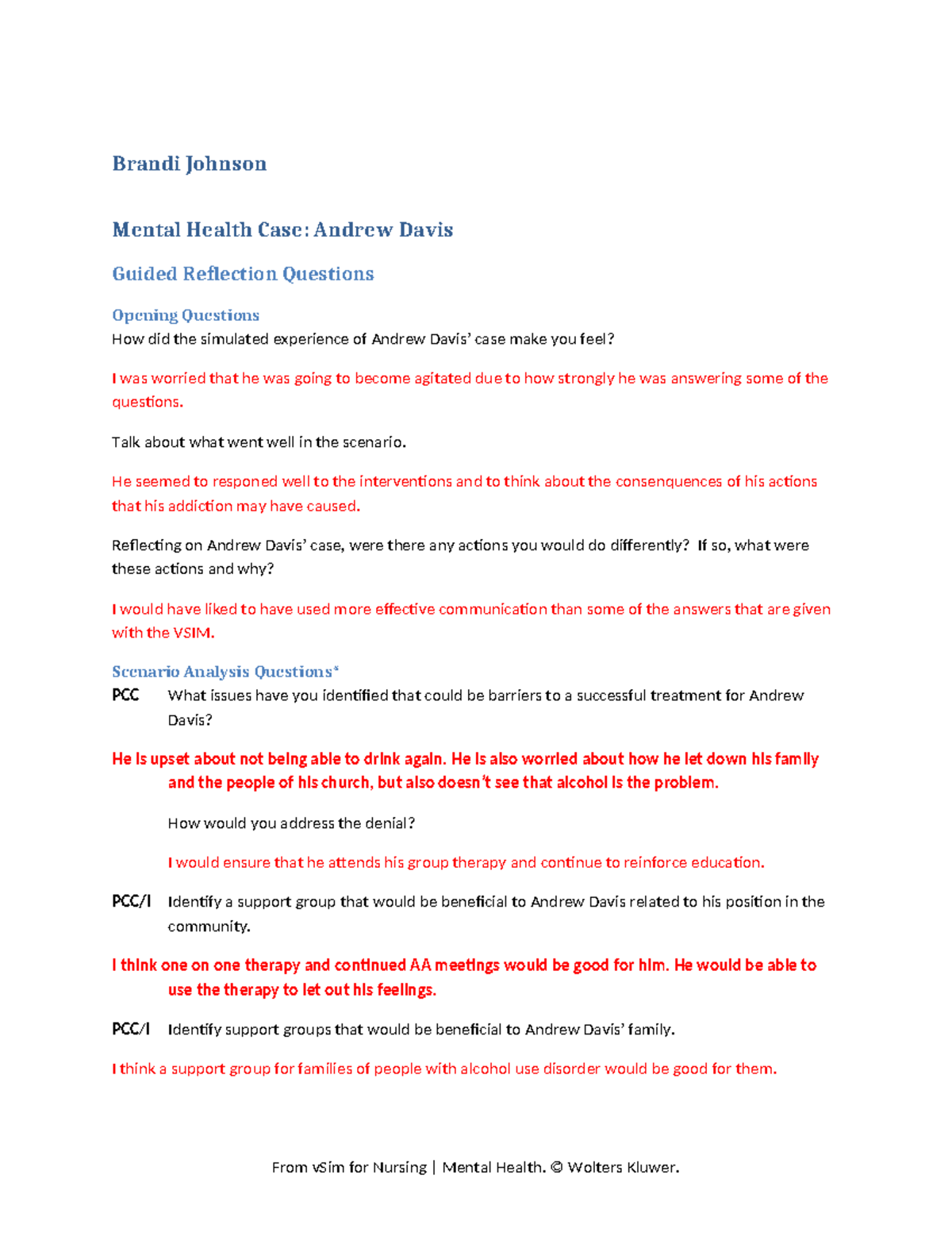 Andrew Davis Mental Health Case Study: Guided Reflection Questions ...