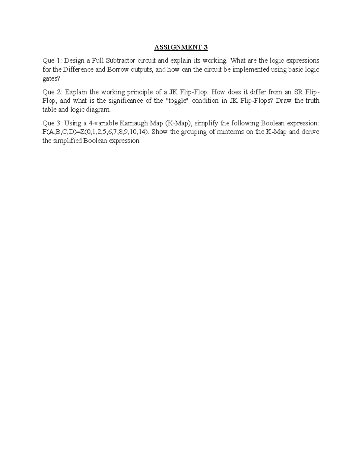 IET Assignment: Full Subtractor, JK Flip-Flop, and Transducers ...