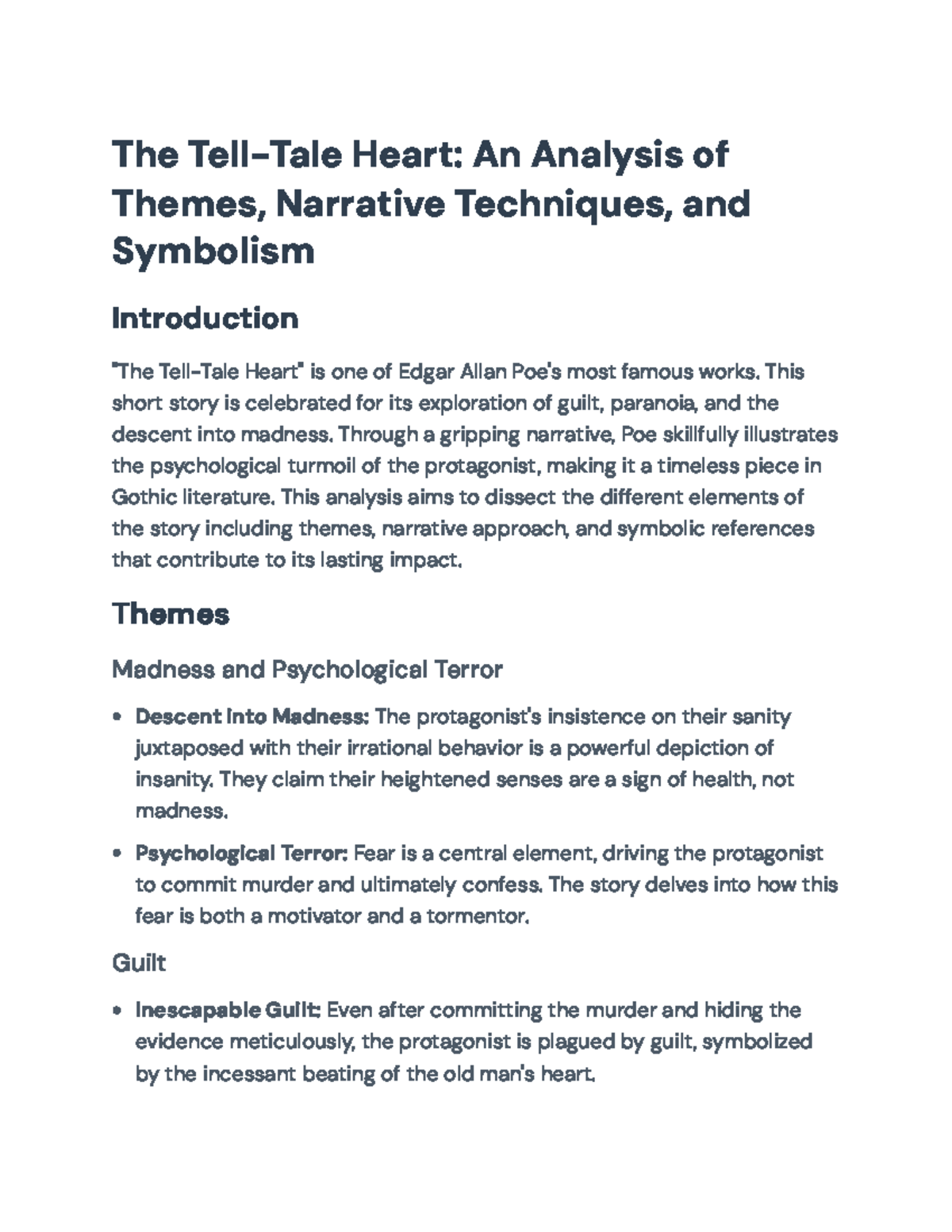 Final Analysis of "The Tell-Tale Heart": Themes, Techniques ...