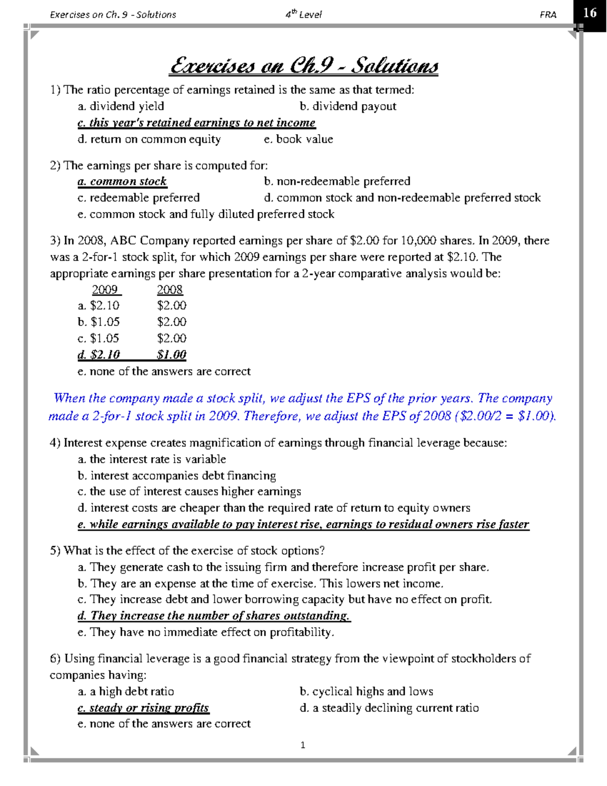 Exercises on Ch.9 - Solutions - Exercises on Ch. 9 - Solutions 4 th ...