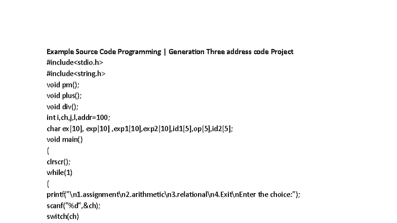 Three Address Code C Program (CS101) - Studocu