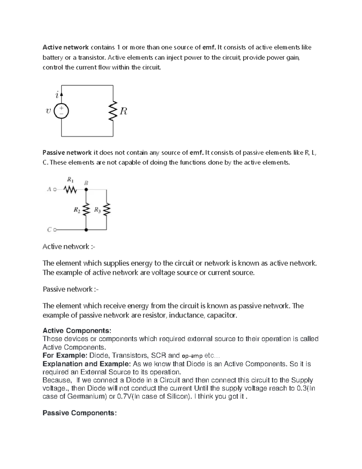 Active Network Components and Their Functions in Circuit Design - Studocu