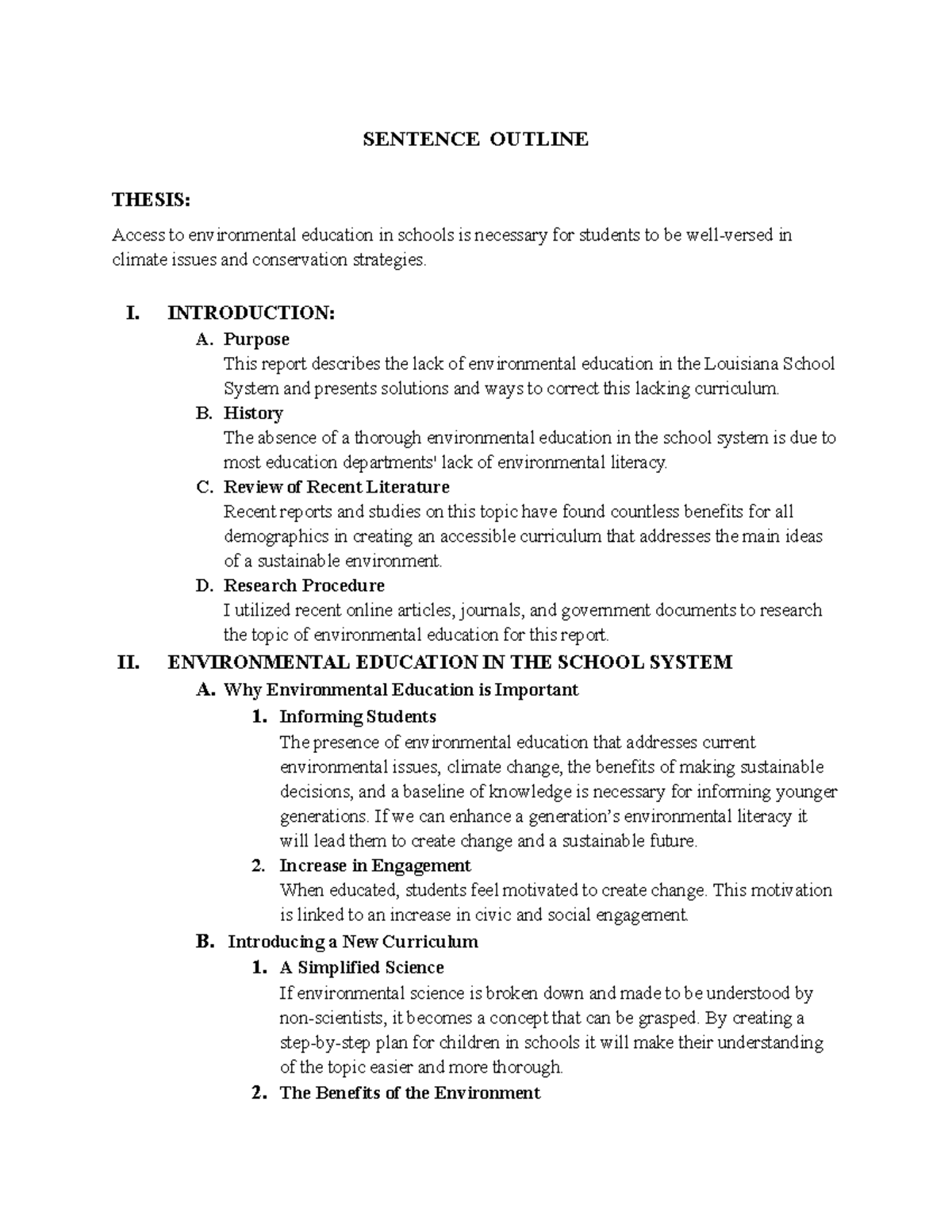 Sentence Outline - Magee Class - SENTENCE OUTLINE THESIS: Access to ...