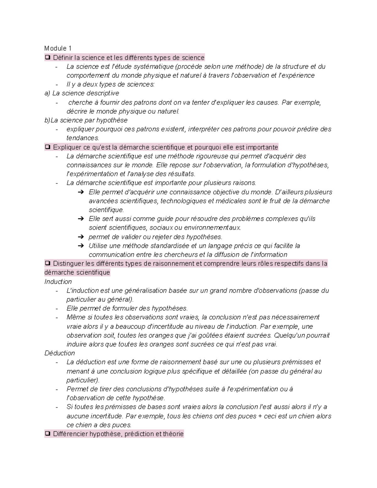 Bio1530notes module 1 - bio notes - Module 1 Définir la science et les ...