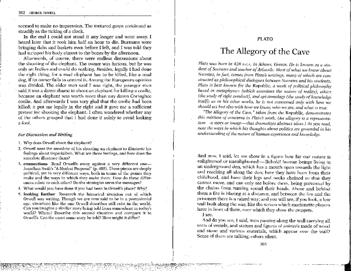 302 PLATO: The Allegory of the Cave - An Analysis and Discussion - Studocu