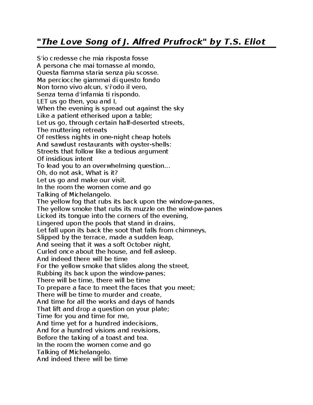Love Song Analysis: "The Love Song of J. Alfred Prufrock" - LIT 302 ...