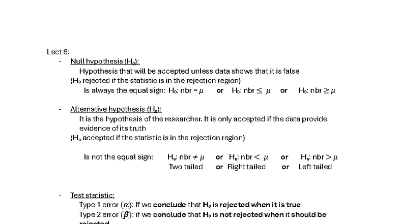 Quiz 8: Hypothesis Testing - Null & Alternative Hypotheses - Studocu