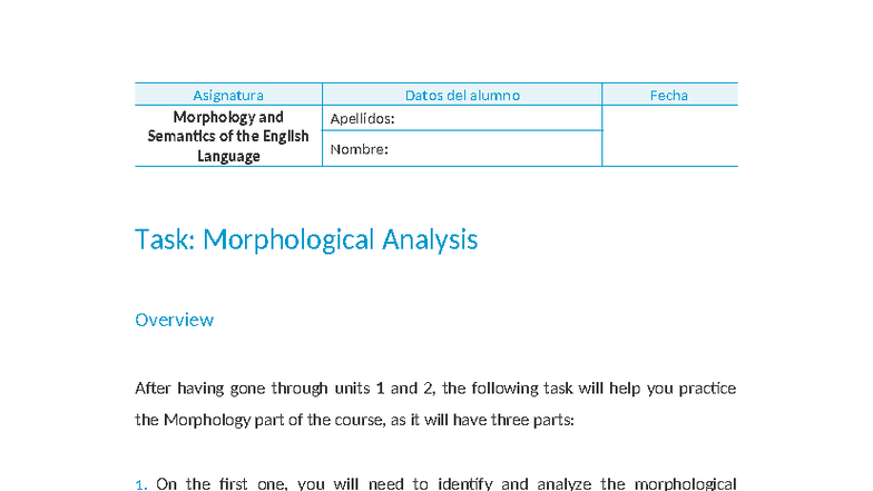 Morphology and Semantics of English Language - Task 1 Analysis - Studocu