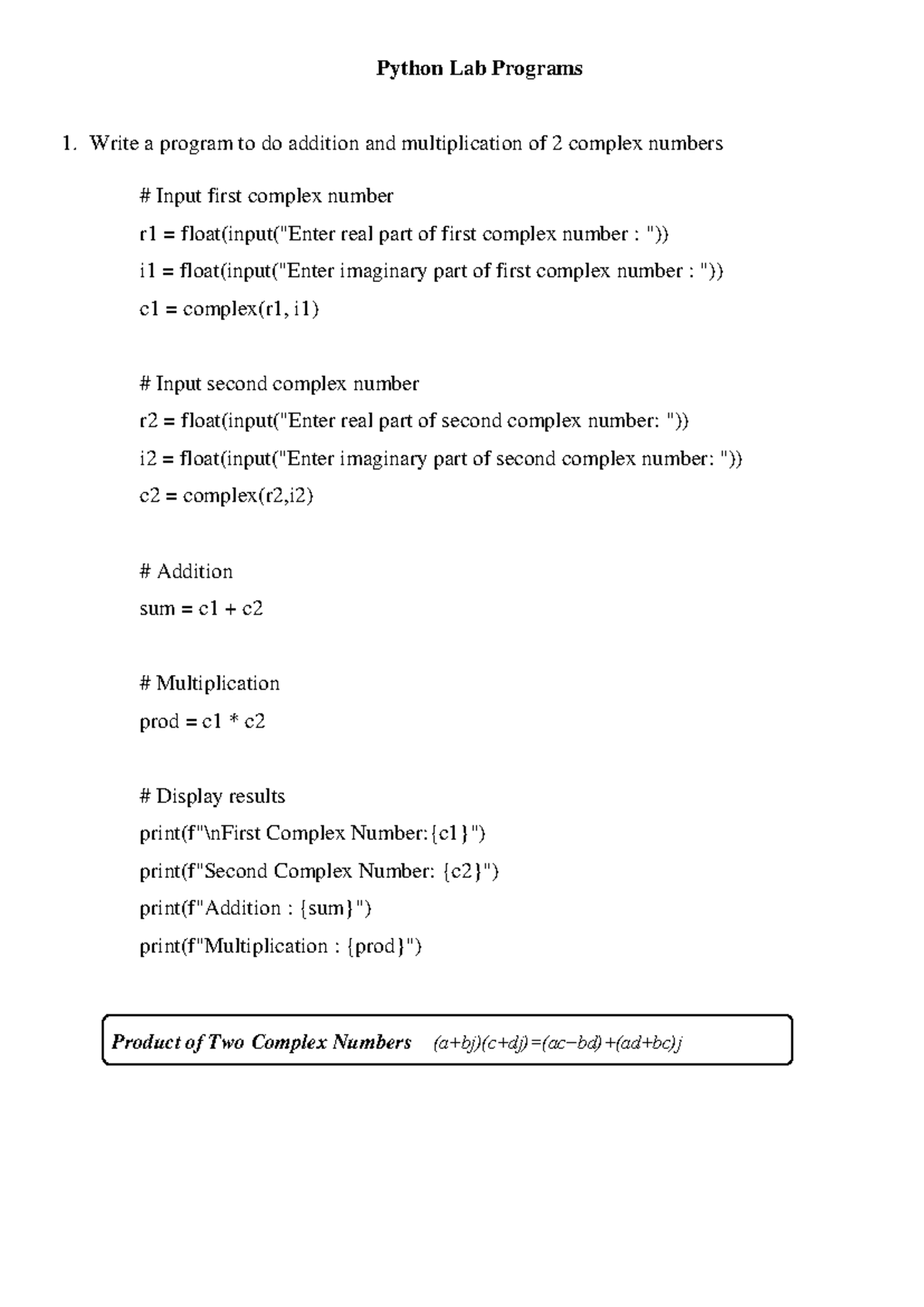 Python Lab Cycle 1: Programs 1-17 for Lab 5 - Studocu
