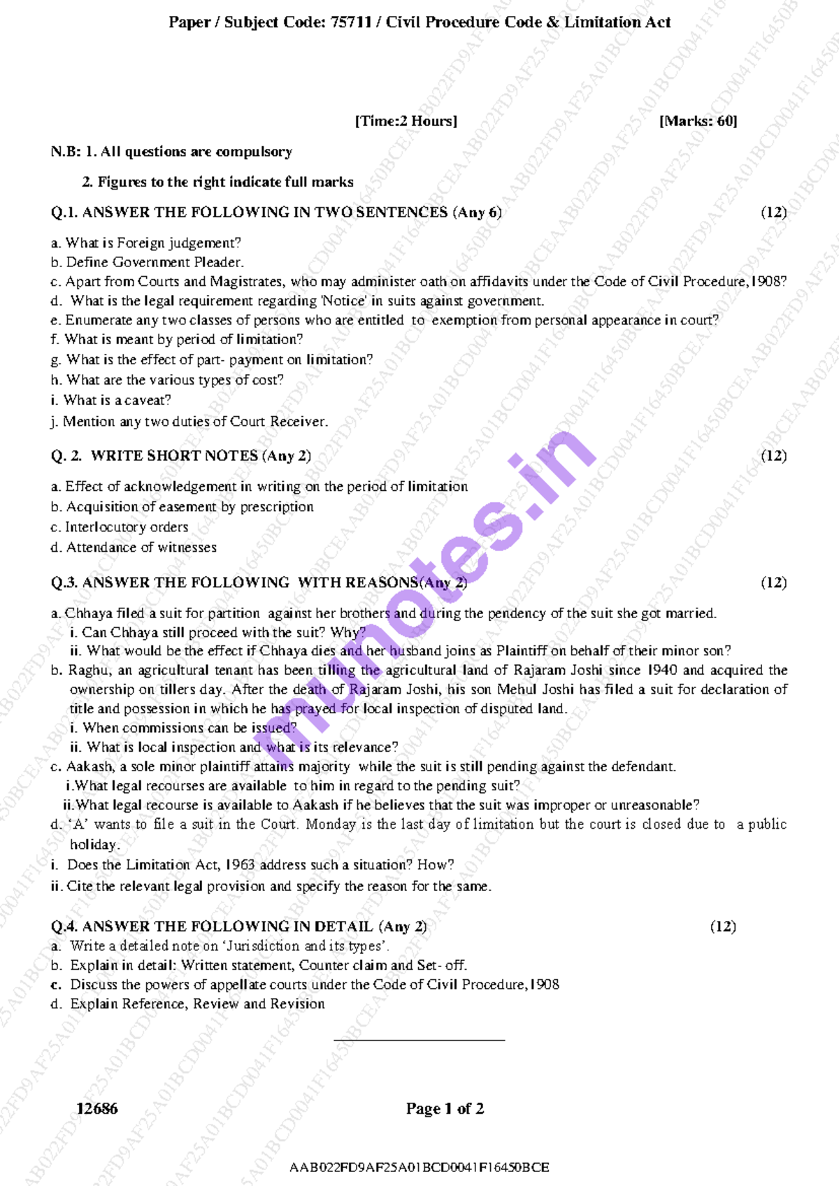 2023 May CPC Sem 5 Question Paper - Civil Procedure Code & Limitation ...