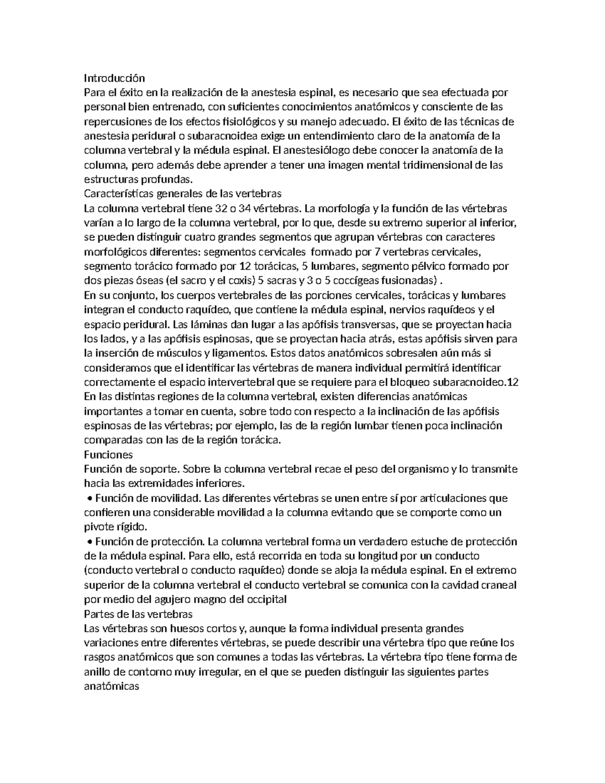 Columna Vertebral: Anatomía y Funciones Esenciales para Anestesia - Studocu