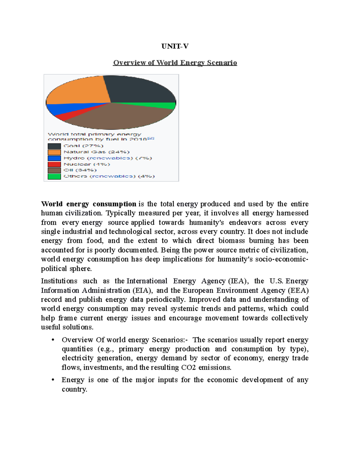 UNIT -5 - Energy science - UNIT-V Overview of World Energy Scenario ...