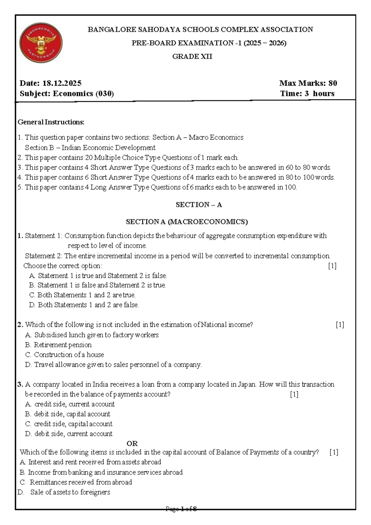 G12 Economics (030) Grade XII Exam Question Paper 2025-2026 - Studocu