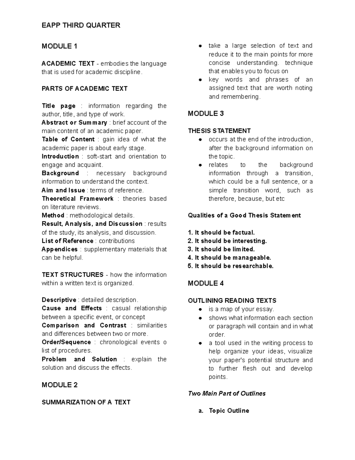 EAPP 3rd Quarter Module 1: Understanding Academic Text Structures - Studocu