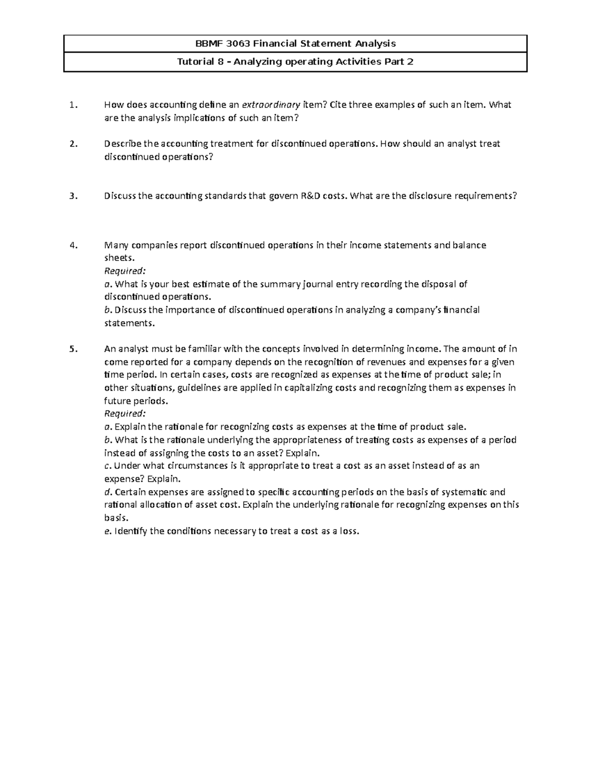 BBMF 3063 Tutorial 8: Operating Activities Analysis Part 2 - Studocu