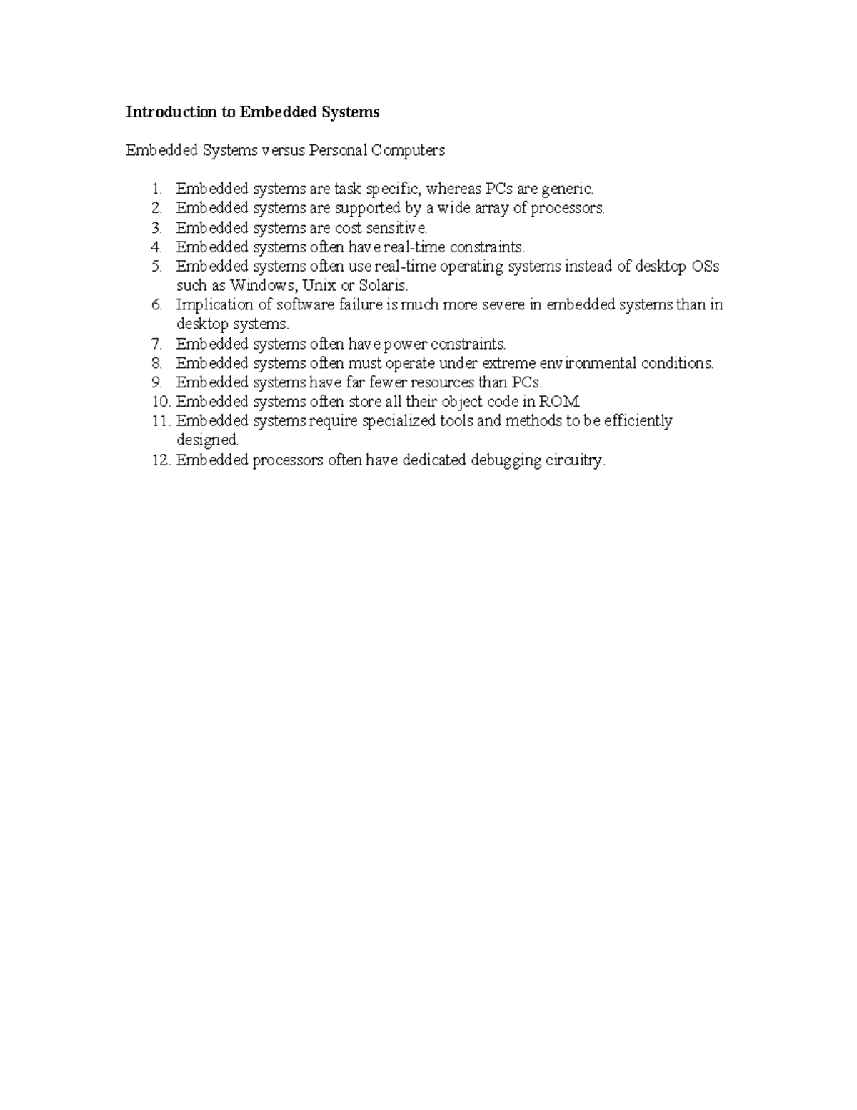 Embedded Systems vs. Personal Computers: Lecture 1 Overview - Studocu