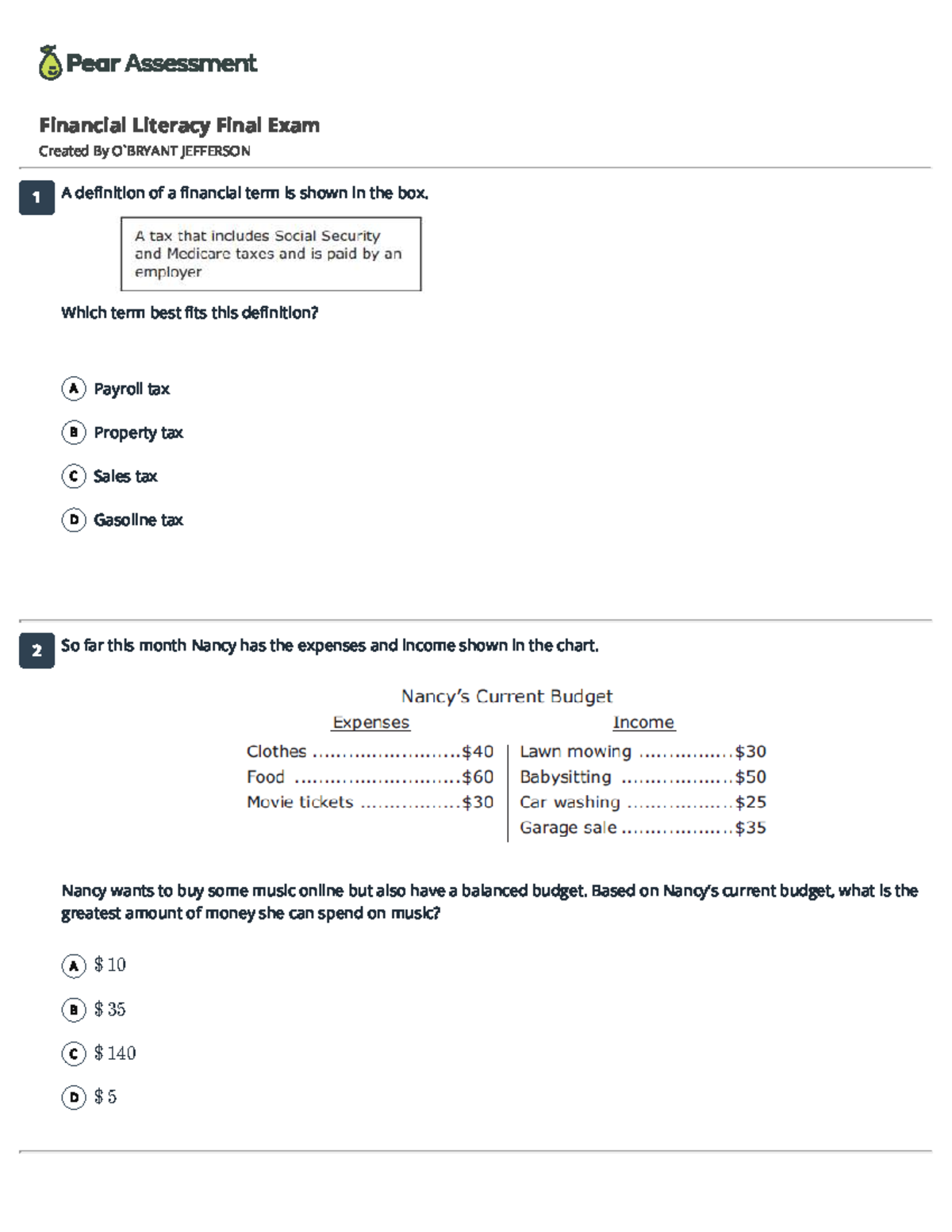 Financial Literacy FIN-101 Final Exam Q&A Review Guide - Studocu