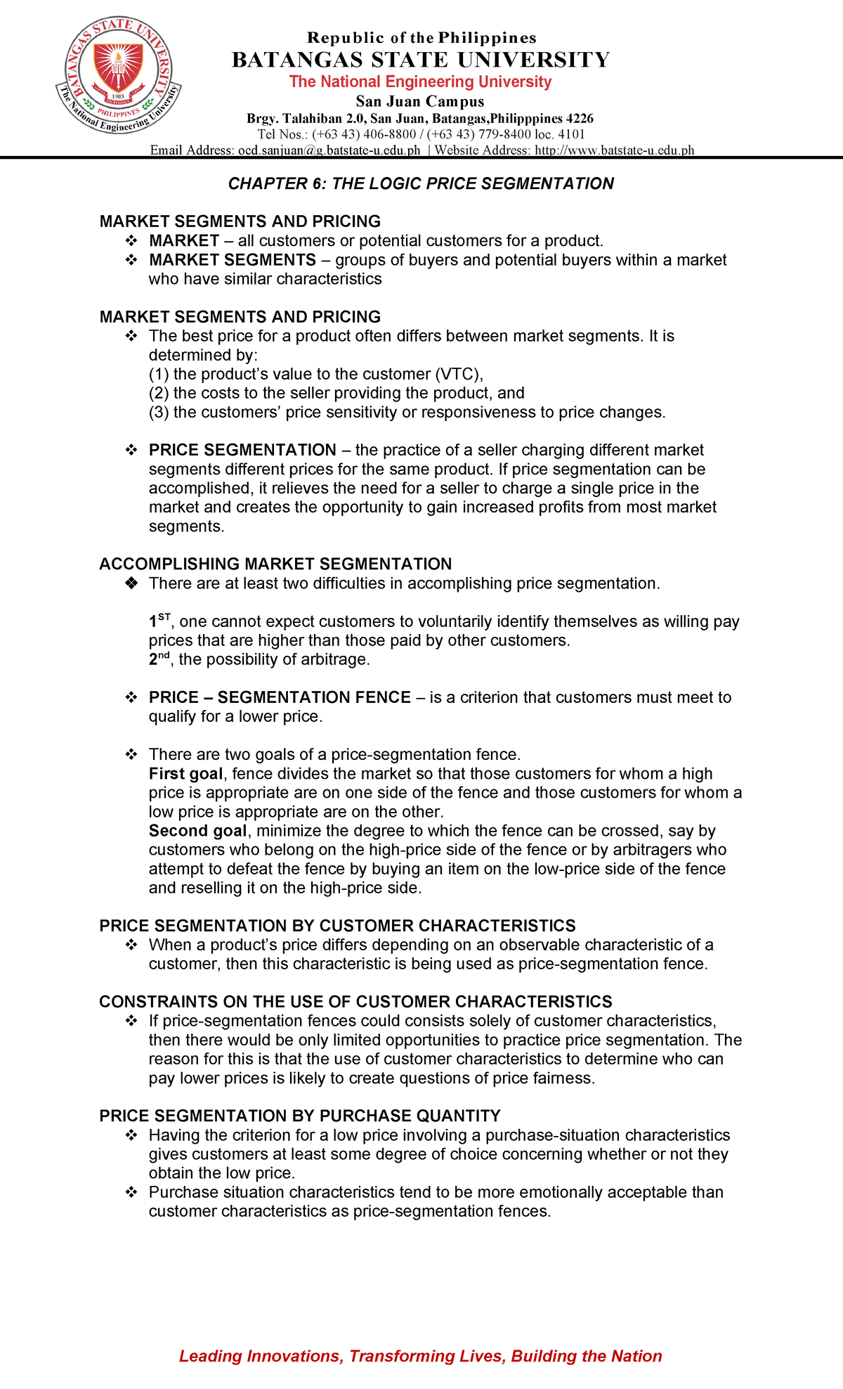 Pricing Strategy Handouts Group 3 - Republic of the Philippines ...