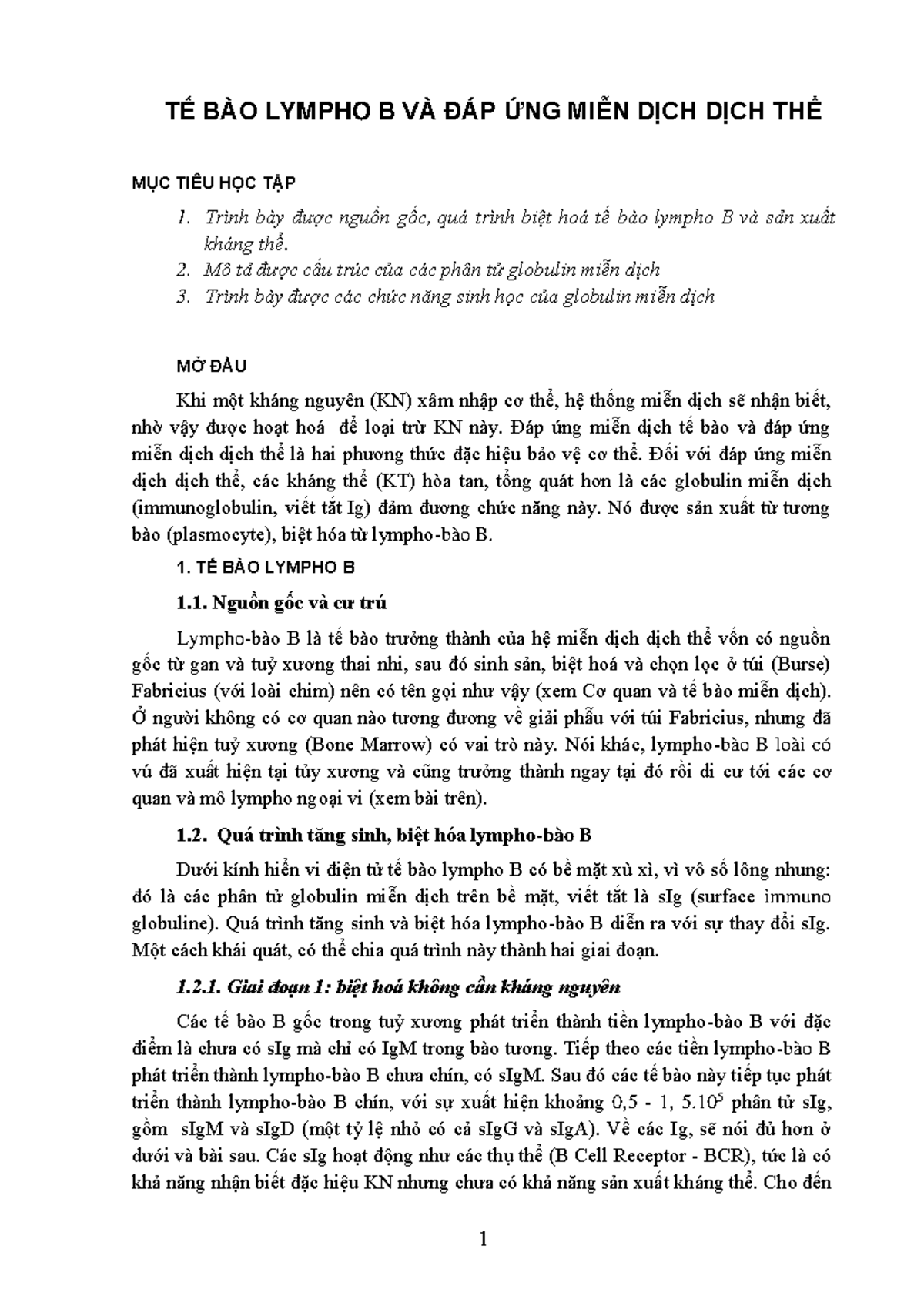 Tế Bào Lympho B và Đáp Ứng Miễn Dịch Dịch Thể - Tài Liệu Học Tập - Studocu