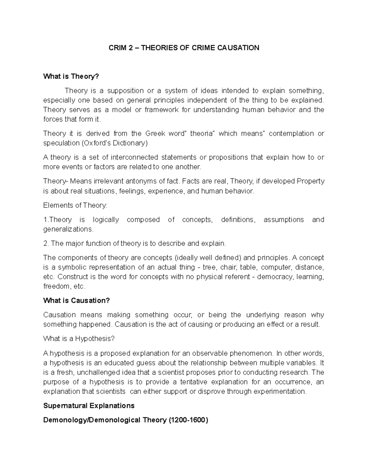 CRIM 2 Theories of Crime Causation: An In-Depth Analysis - Studocu