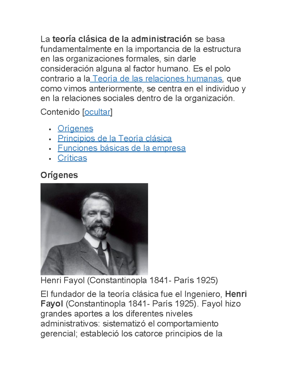 Teoría Clásica de la Administración: Orígenes y Principios - Studocu