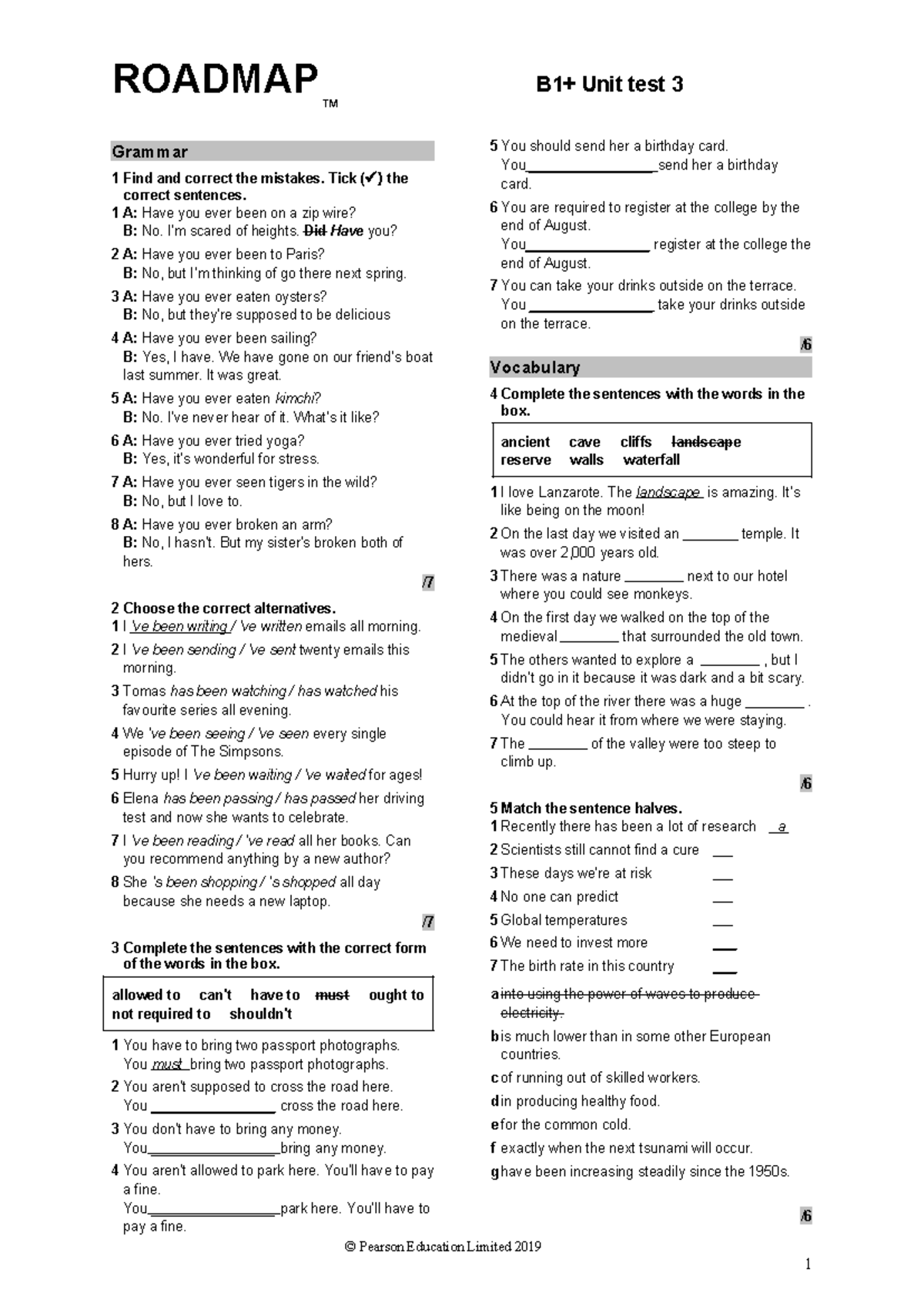 UNIT TEST 3 - Grammar and Vocabulary Exercises - Studocu
