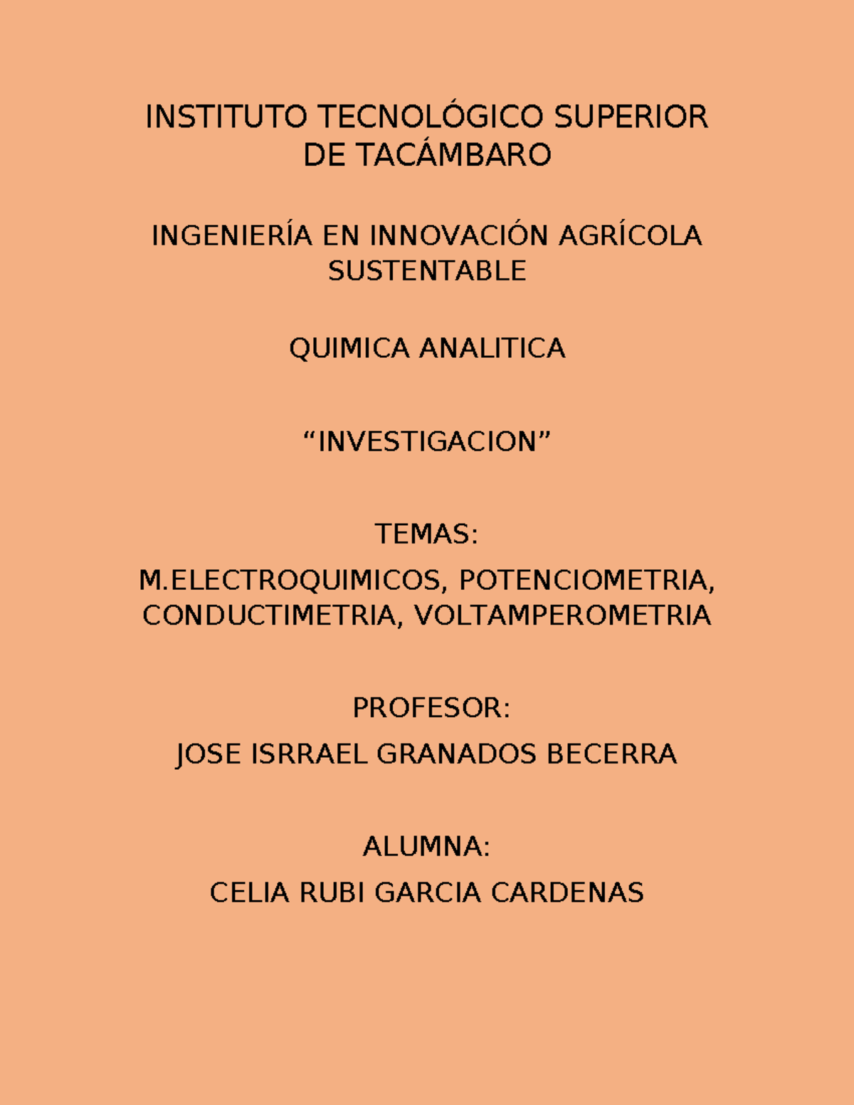 Métodos Electroquímicos en Química Analítica - INGA 2023 - Studocu