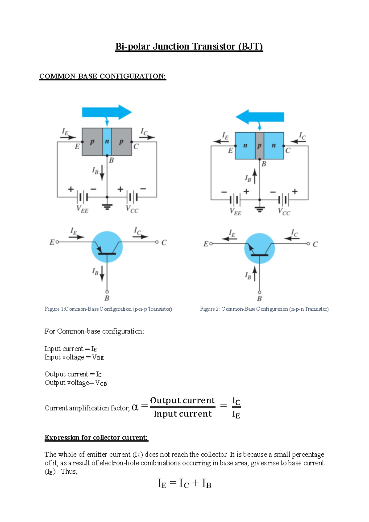 BJT- Common-Base Configuration: Examples & Solutions (Lecture Notes ...